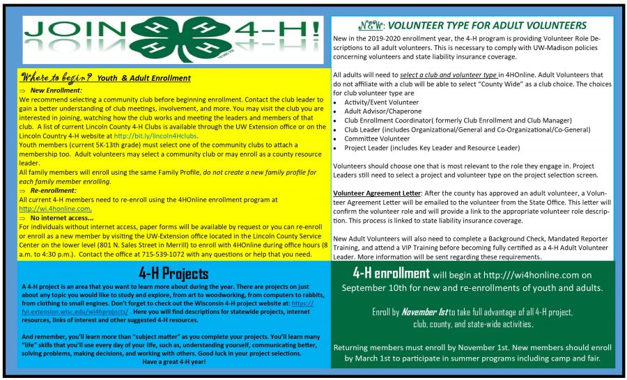 4-H Enrollment Begins September 10th – Extension Lincoln County